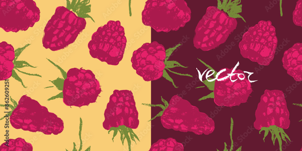 Raspberry pattern seamless, raspberries illustration, hand-drawn vector ...