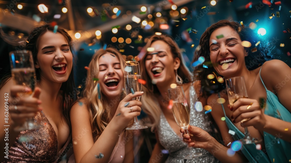 Group of friends were having fun at club, dancing and celebrating in ...