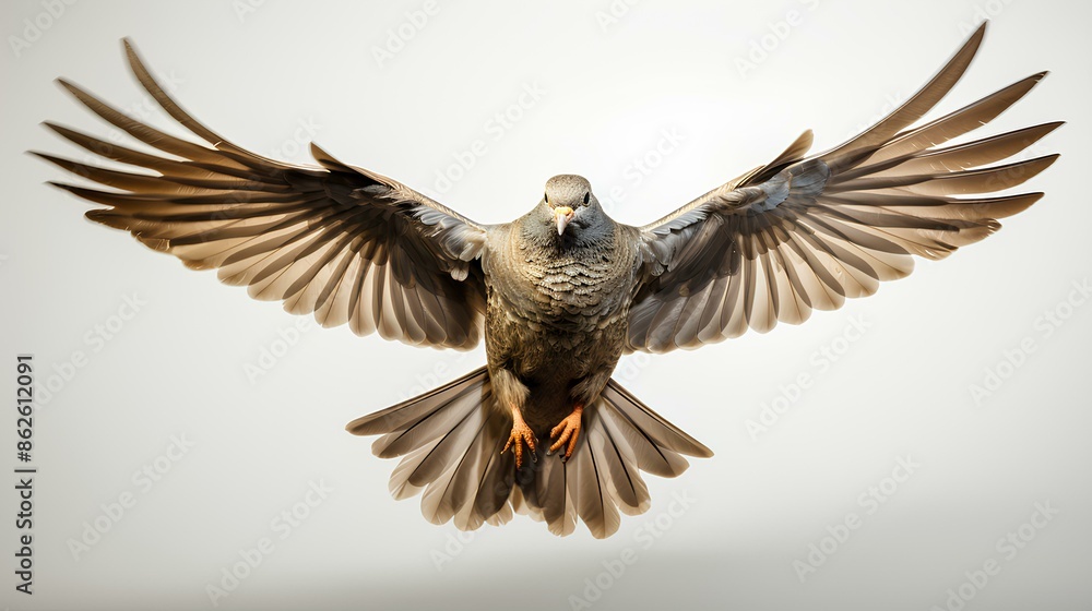 Mourning dove bird in flight with wings spread isolated on white ...