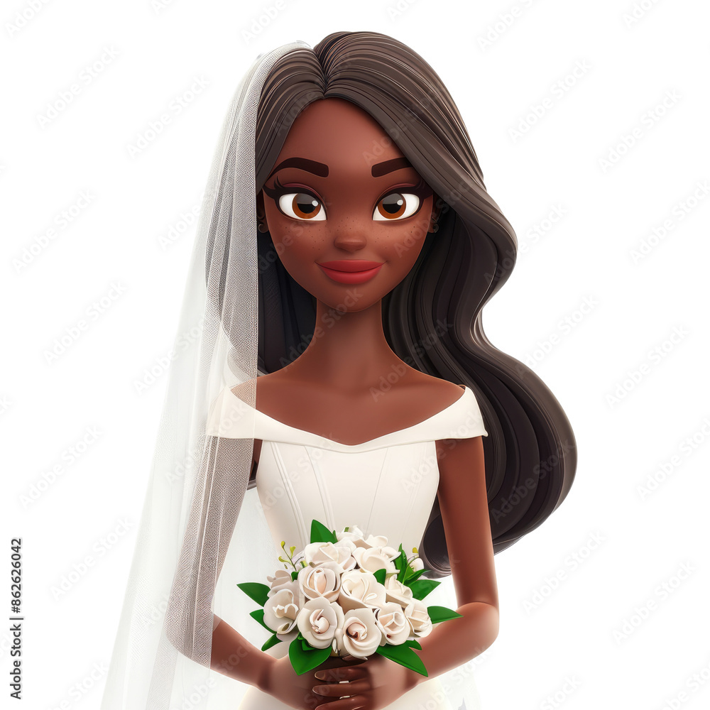 Beautiful happy dark-skinned African American bride memoji, emoji icon ...