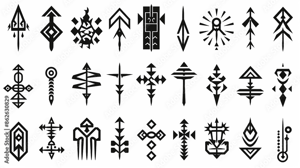 set of fictional symbols of rune icons on a white background, mystical ...