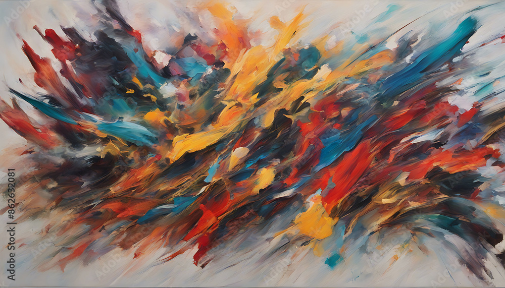 Abstract art painting with vibrant colors and textures. Modern art with ...