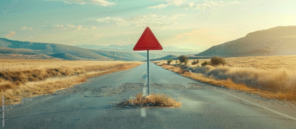 Graphic sign with an inverted triangle trail courtesy yield to ...