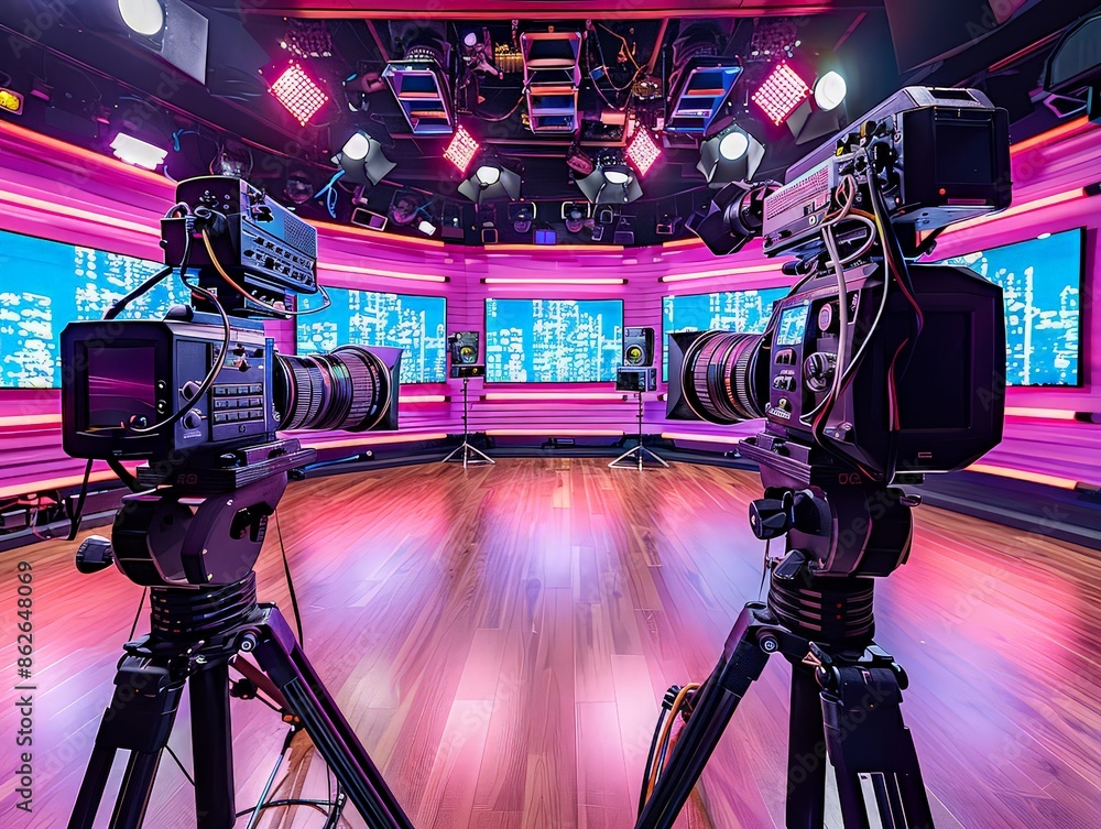 studio guide giving visitors a behind-the-scenes tour of a television ...