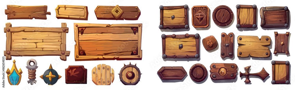 In this illustration you will find wooden game buttons, cartoon game ...