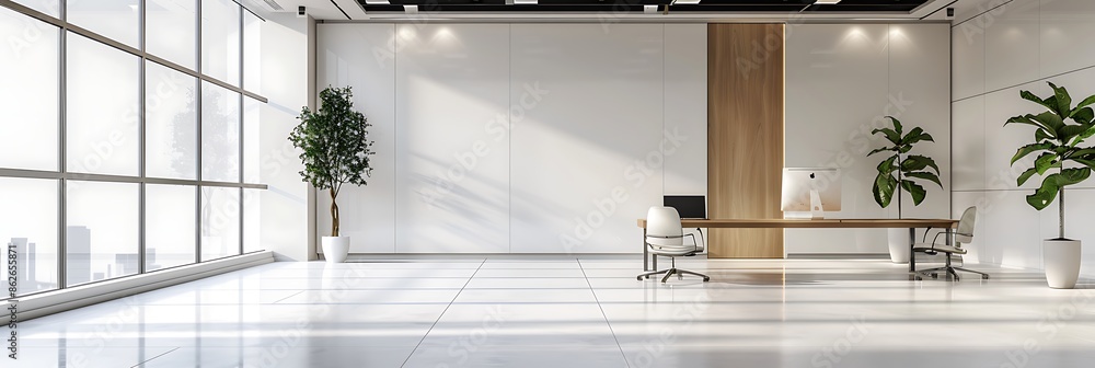 Sleek and modern office interior featuring minimalist design, neutral ...