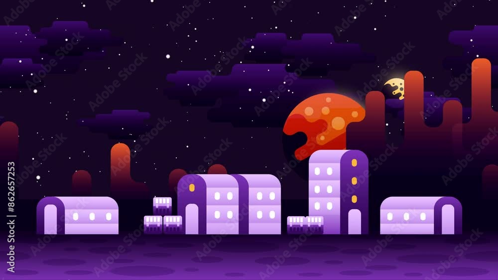 Space colony on an alien planet. Buildings and stations on the surface ...