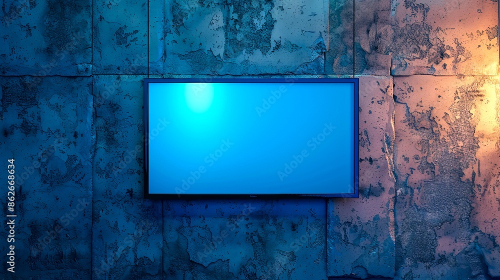 Modern technology concept with a bright blue screen. Abstract style ...
