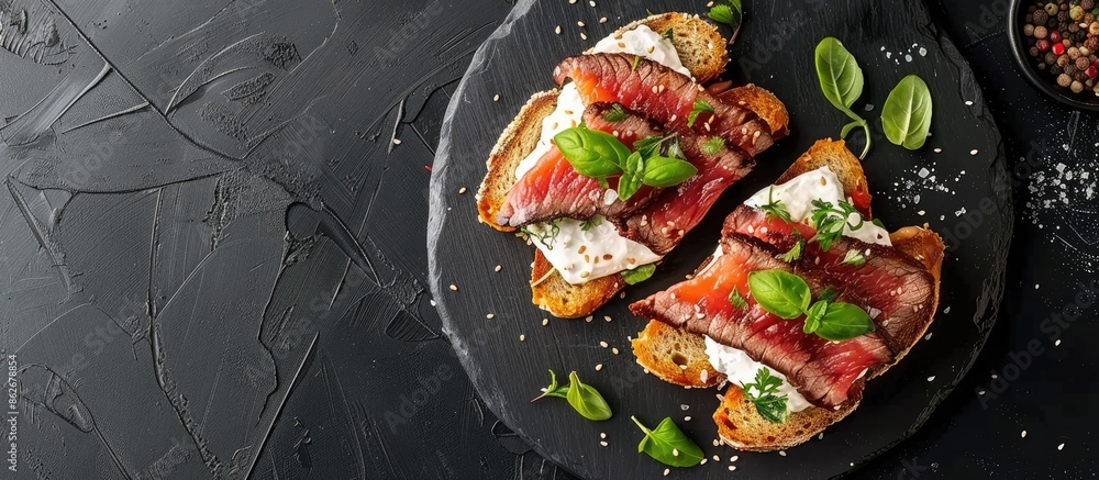 Japanese style open sandwich with simmered beef and cream cheese for ...