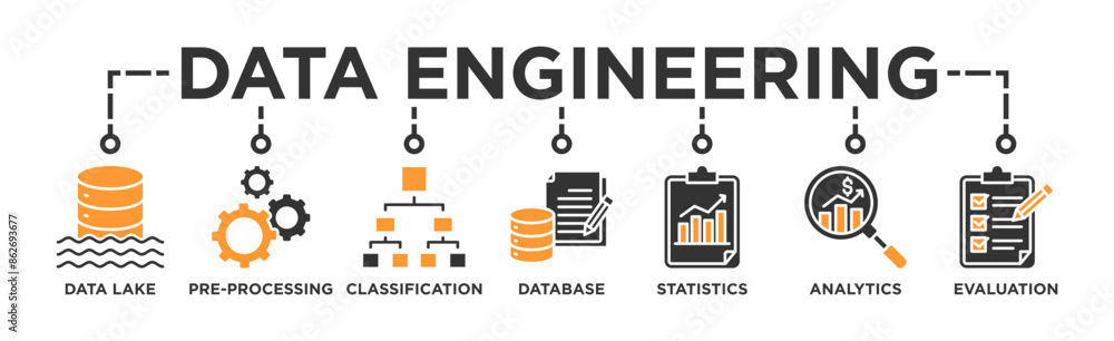 Data engineering banner web icon illustration concept with icon of data ...