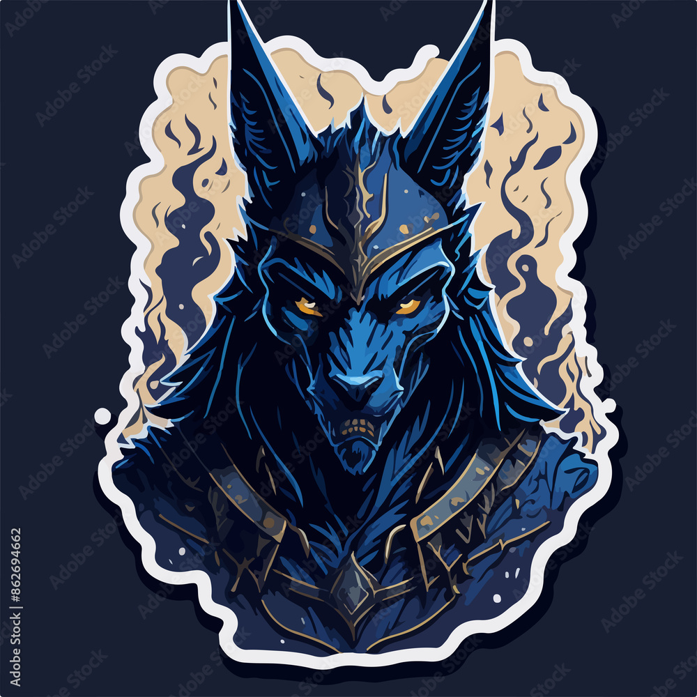 Anubis, the Egyptian god of the underworld, stands tall with a jackal ...