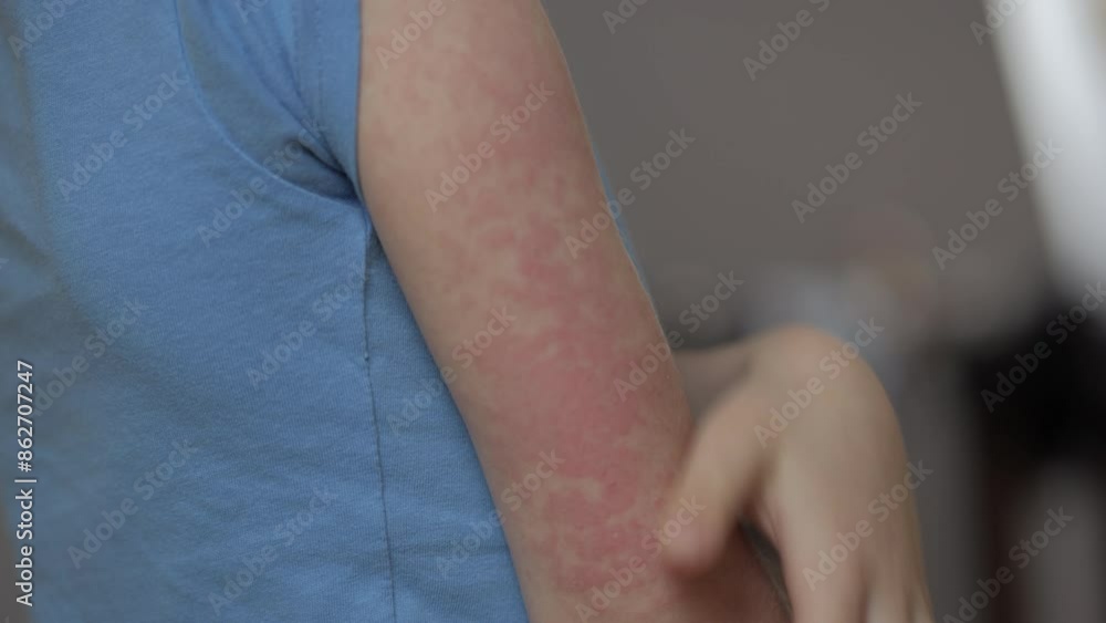 Child Scratching Red Rash on Hand. Boy Scratches Atopic Skin ...