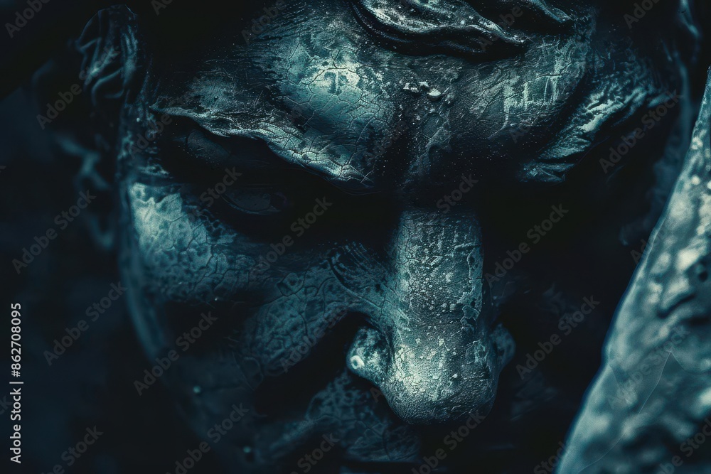 emotive portrait melancholic devil figure with humanlike features dark ...