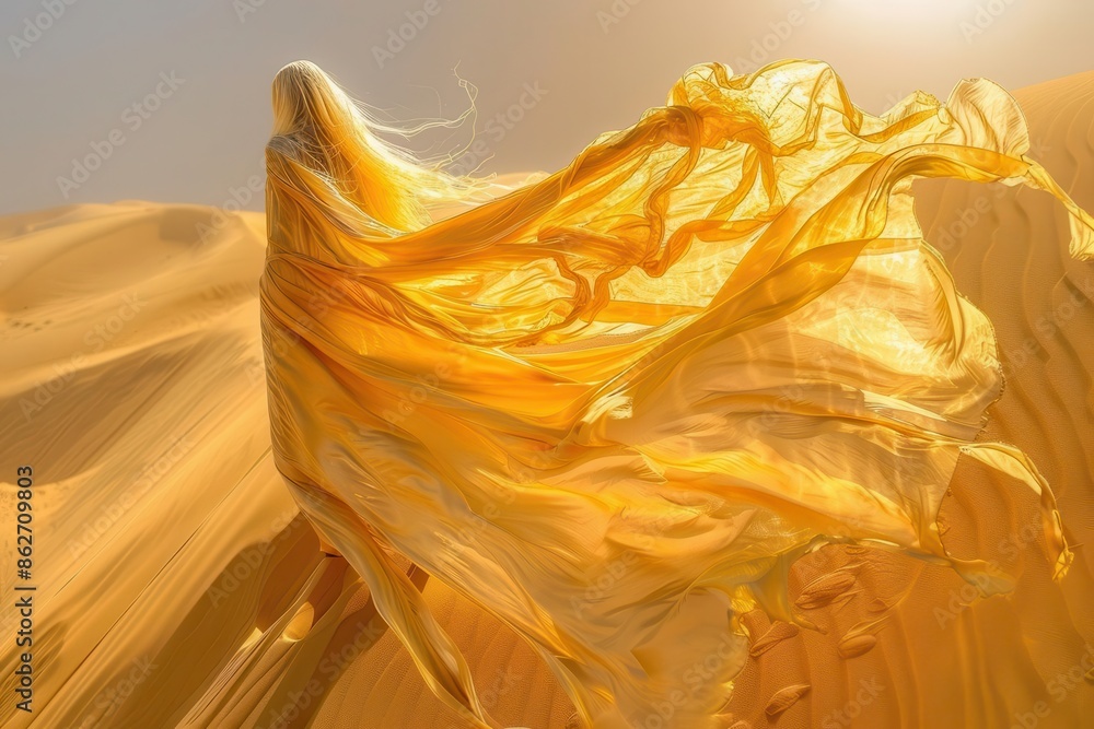 ethereal figure with flowing golden hair emerges from sunscorched sand ...