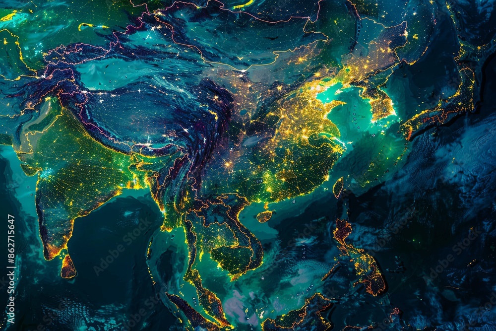 Nighttime Brilliance: Satellite Image of East Asian Cities with ...