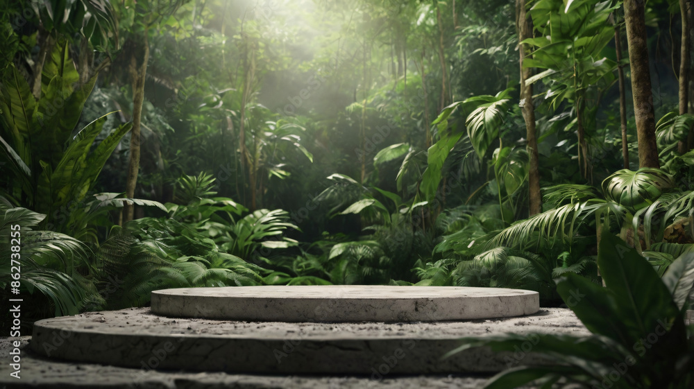 Podium background product green nature 3D forest stand white plant ...