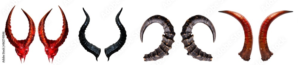 Set of devil demon satan horn on transparent background cutout. PNG ...