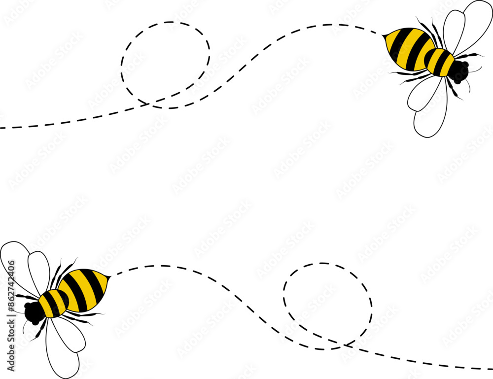 Bee flying path. A bee flying in a dotted line. The flight path of bee ...