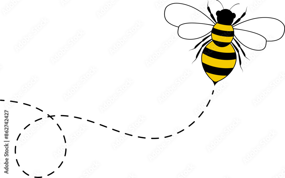 Bee flying path. A bee flying in a dotted line. The flight path of bee ...