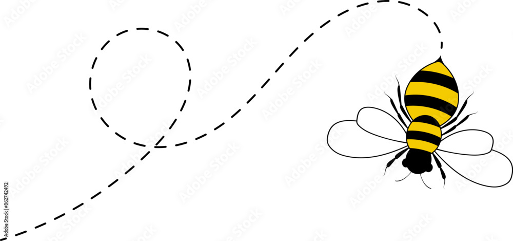 Bee flying path. A bee flying in a dotted line. The flight path of bee ...