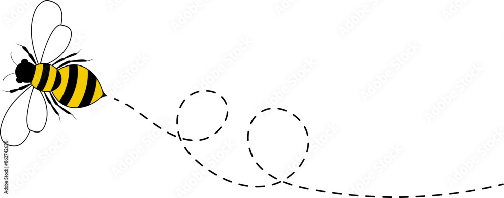 Bee flying path. A bee flying in a dotted line. The flight path of bee ...