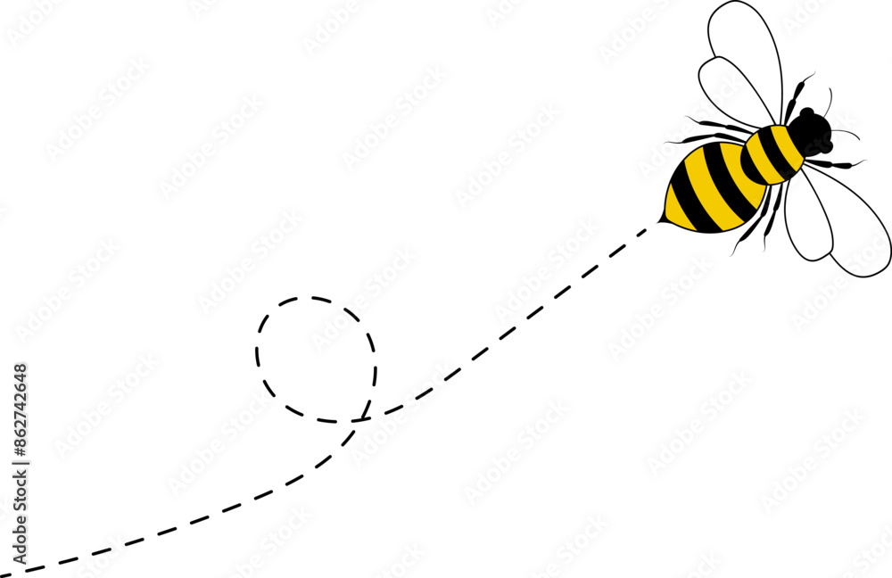Bee flying path. A bee flying in a dotted line. The flight path of bee ...