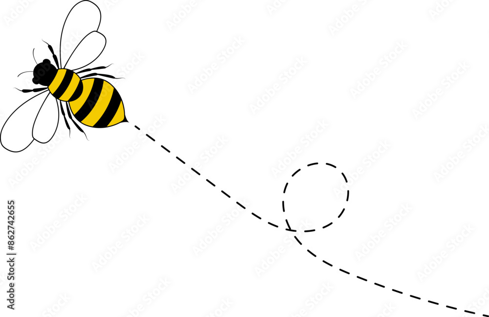 Bee flying path. A bee flying in a dotted line. The flight path of bee ...
