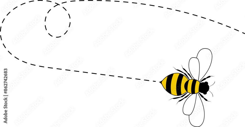Bee flying path. A bee flying in a dotted line. The flight path of bee ...