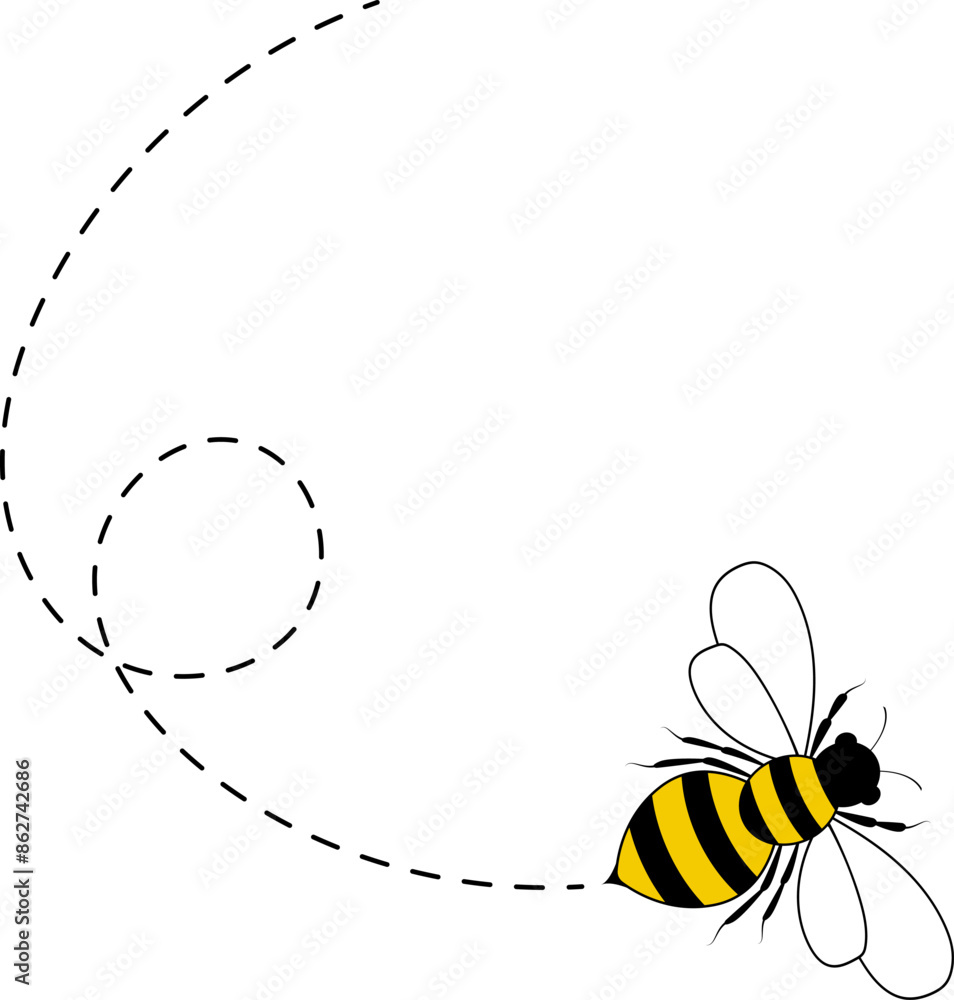 Bee flying path. A bee flying in a dotted line. The flight path of bee ...