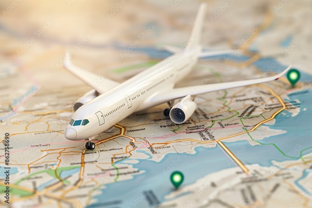 airplane on the map in realistic by generative ai Stock Illustration ...
