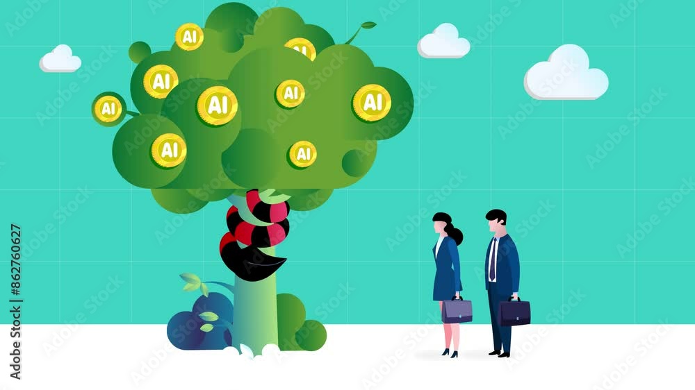 AI coin brought by snake from a tree. Snake proposes artificial ...