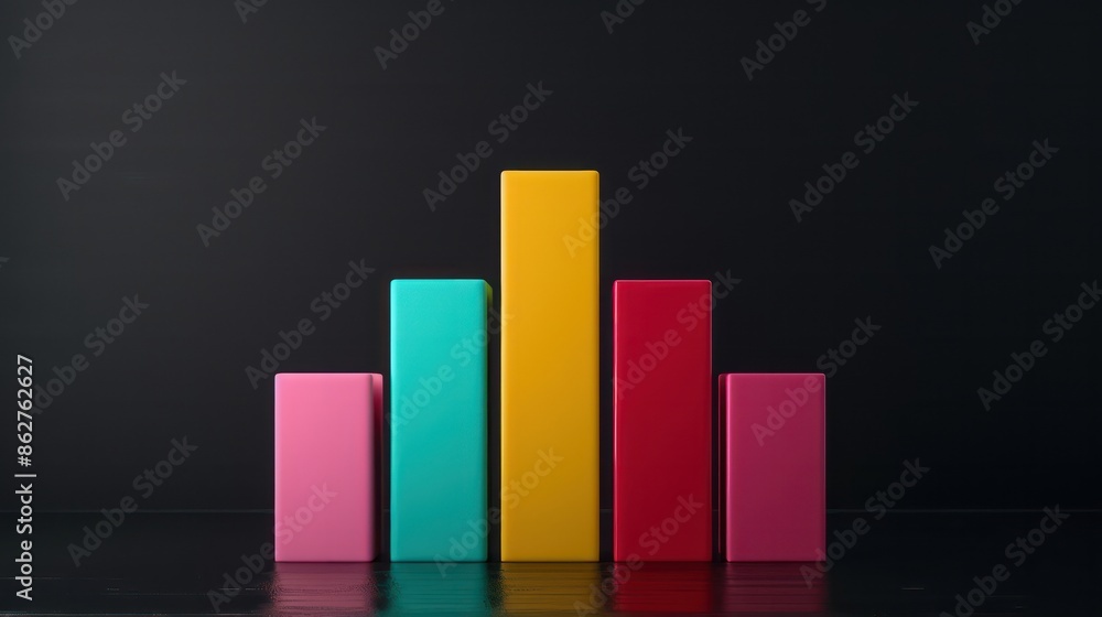 A stack of colorful bars on a black background. The bars are arranged ...