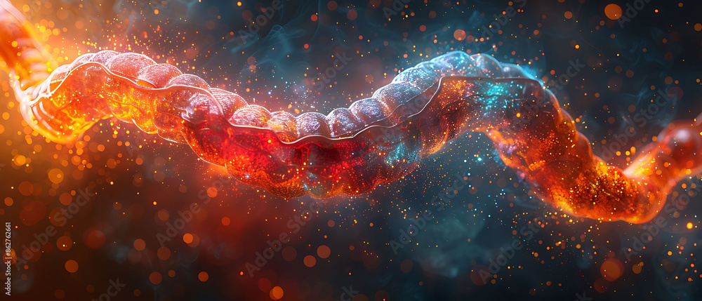 3d model of stomach where muscular layer depicted textured deep red ...