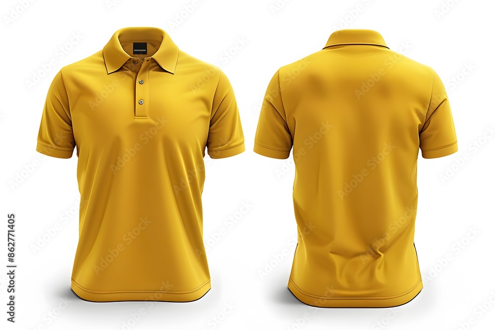 Front and back view of a yellow polo shirt with short sleeves, perfect ...