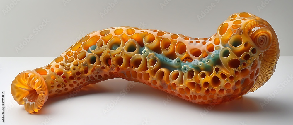 Explore intricacies of 3D pancreas Visualize lobules deep yellow islets ...