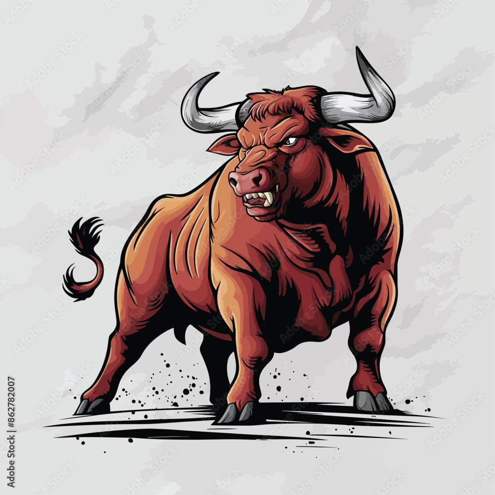 Bull full body design mascot farm animal, strong angry horned bull ...