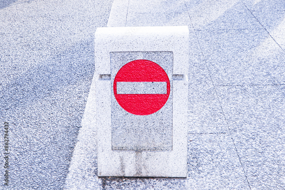 Do Not Enter or no entry sign made of grey marble or tile. Rules for ...