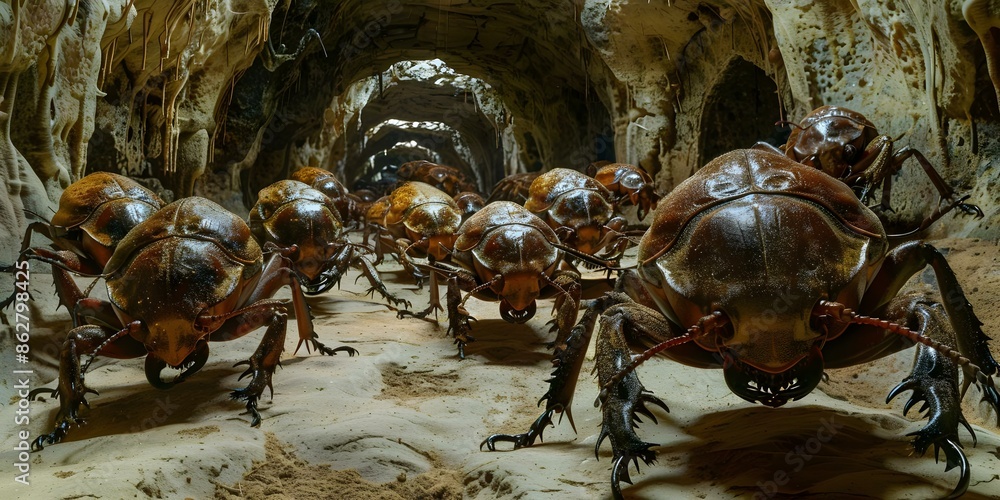 Giant beetles scurry in a chitinous fortress, their mandibles echoing ...