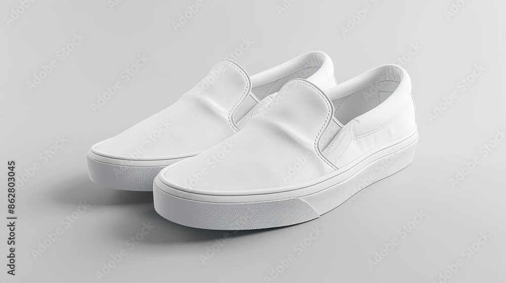 Blank white slip-on shoe design mockup, side view, 3d render, clipping ...