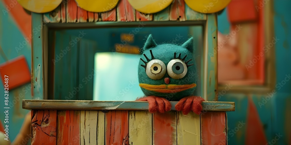 Mitten with googly eyes mans ticket booth at finger puppet theater ...