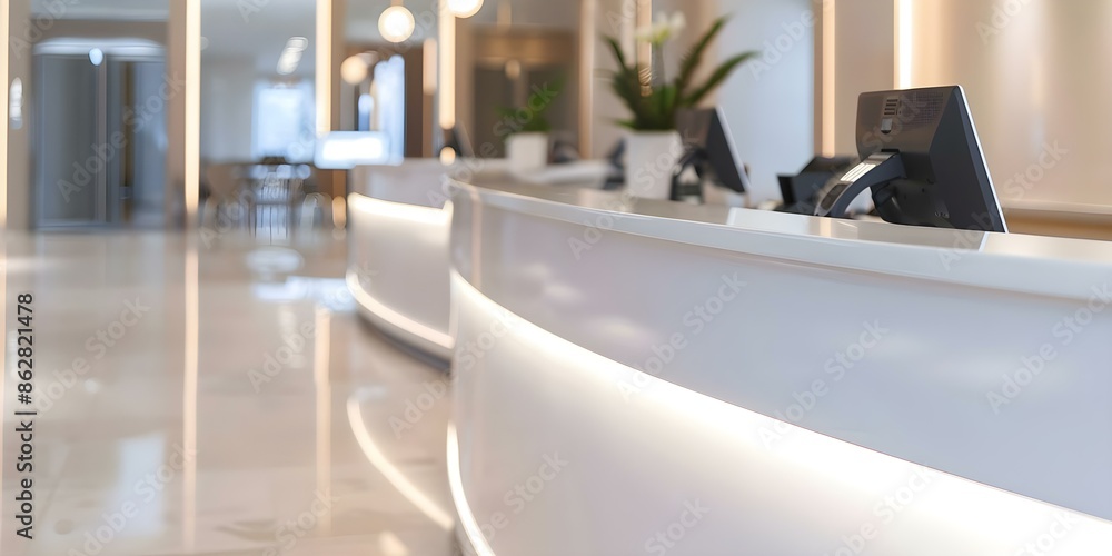 Hotel checkin counter with curved design and integrated LED lighting ...