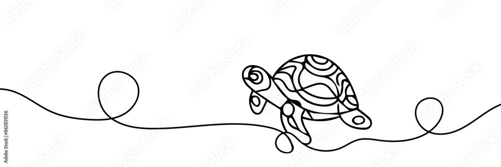 Continuous line drawing of sea turtle. One line of sea turtle. Marine ...