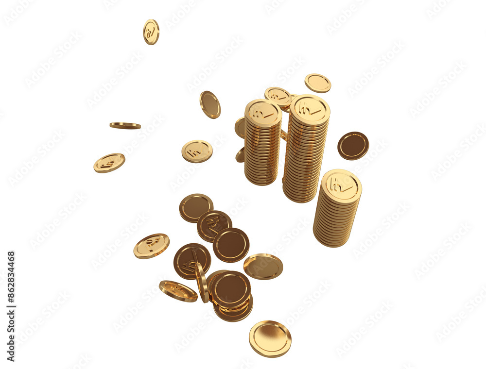 Gold rupee coins. indian rupee, stacked golden coins with transparent ...