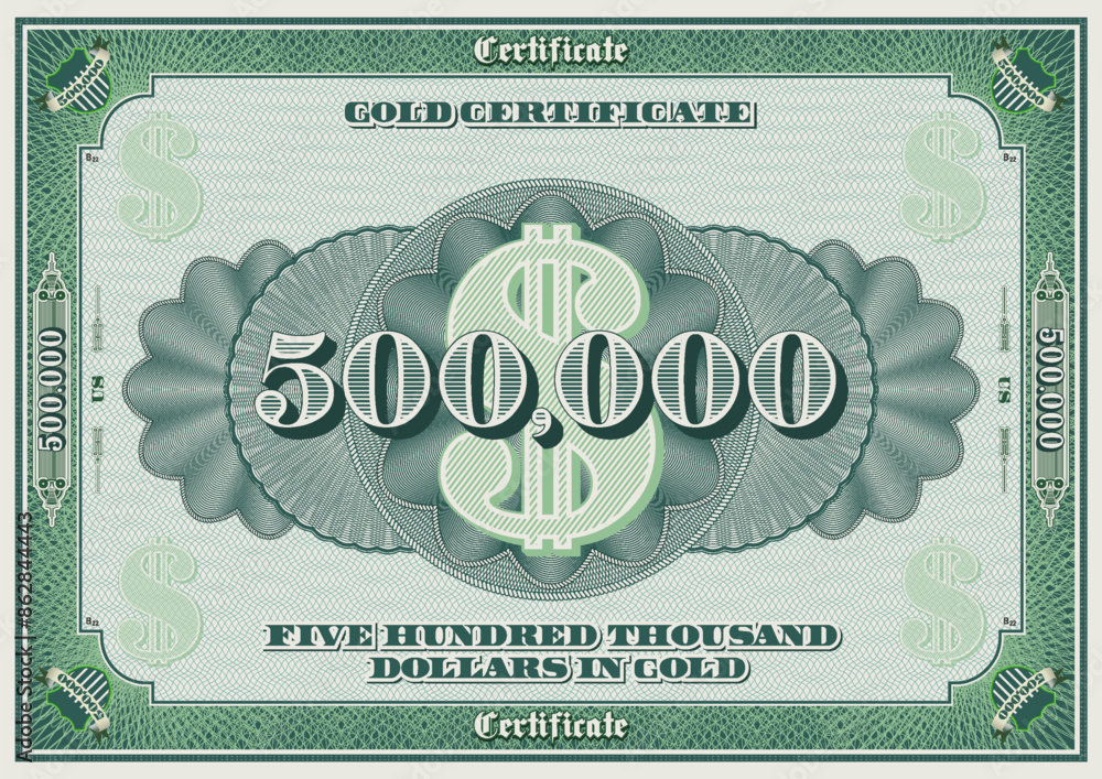 Vector gold certificate in denomination of five hundred thousand ... Vector gold certificate in denomination of five hundred thousand ...