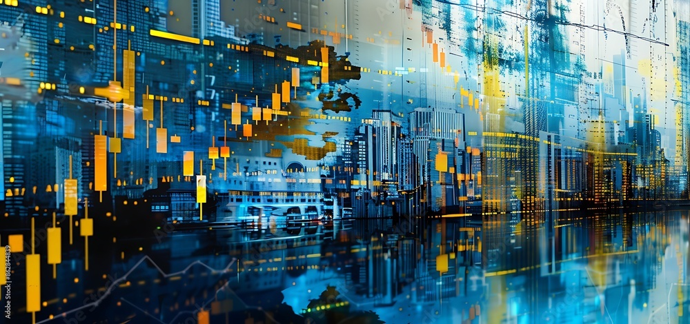 Dynamic world of money with a realistic image captured in a blue and ...