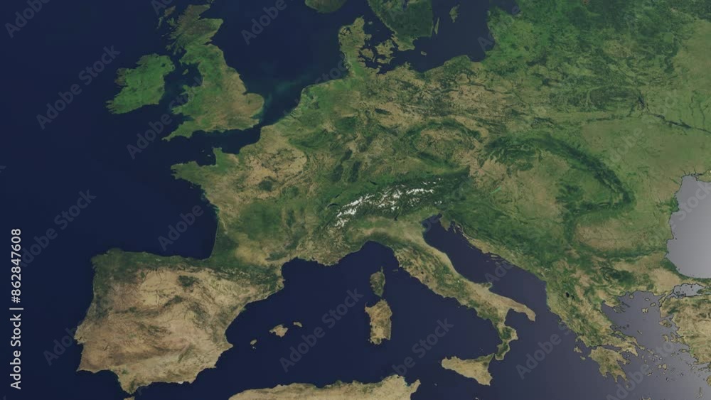 top view map of europe. Europe map background. 3d animation of the map ...