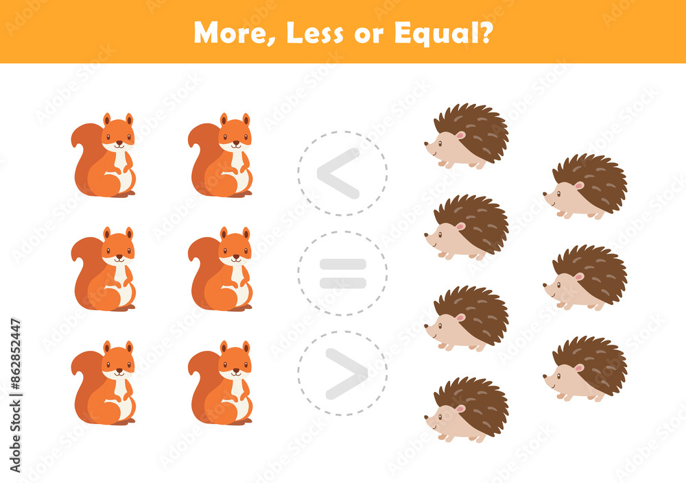 Comparison Worksheet with Cute Cartoon Hedgehog for Kids. Counting ...