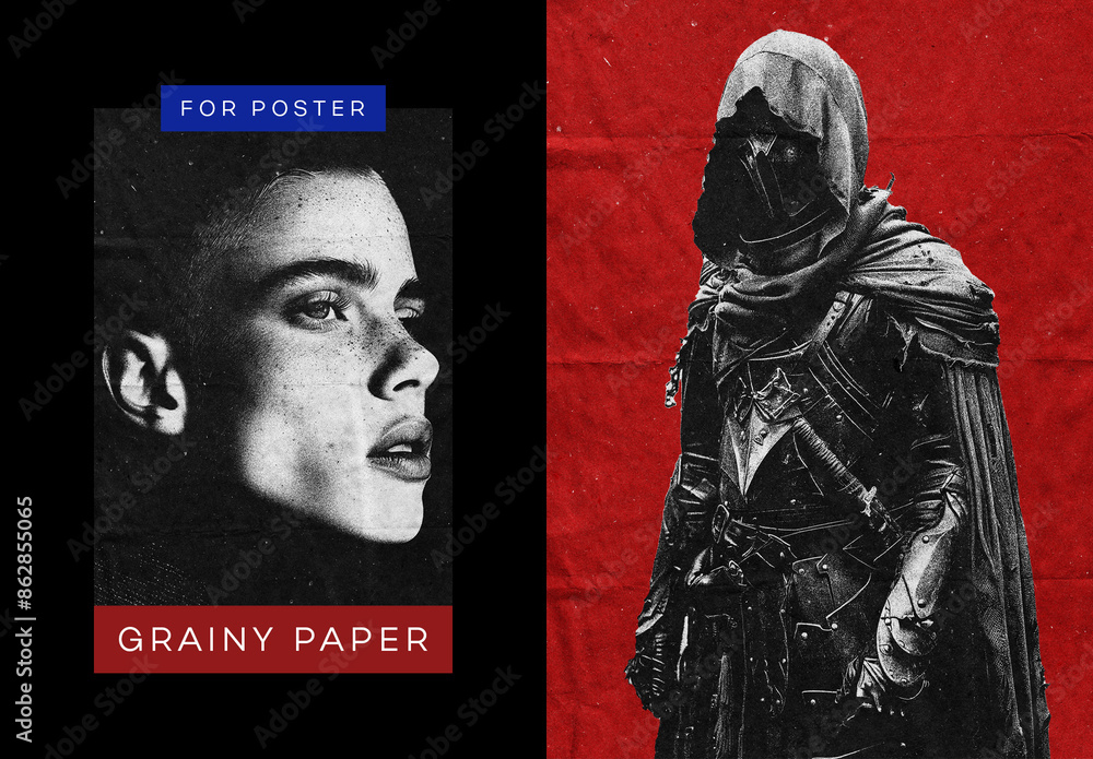 Grainy Crumpled Paper Poster Photo Effect Mockup Stock Template | Adobe ...