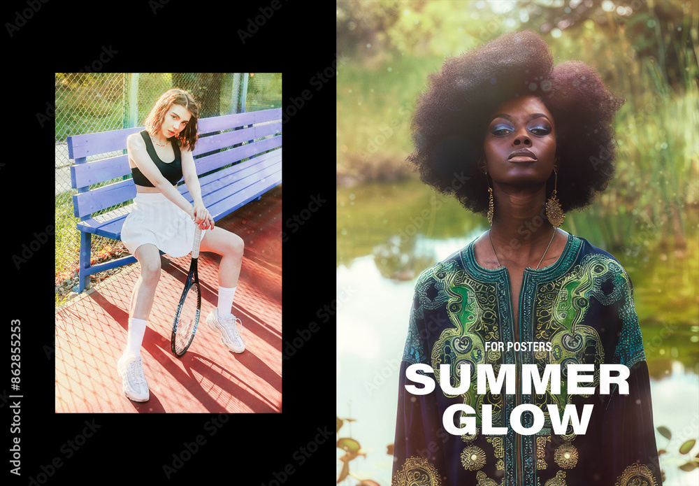 Summer Glow Poster Photo Effect Mockup Stock テンプレート | Adobe Stock