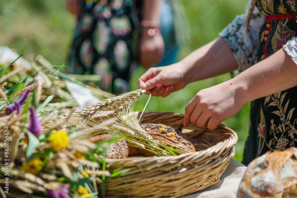 Lughnasadh day - women crafting handmade crafts, baking bread, and ...